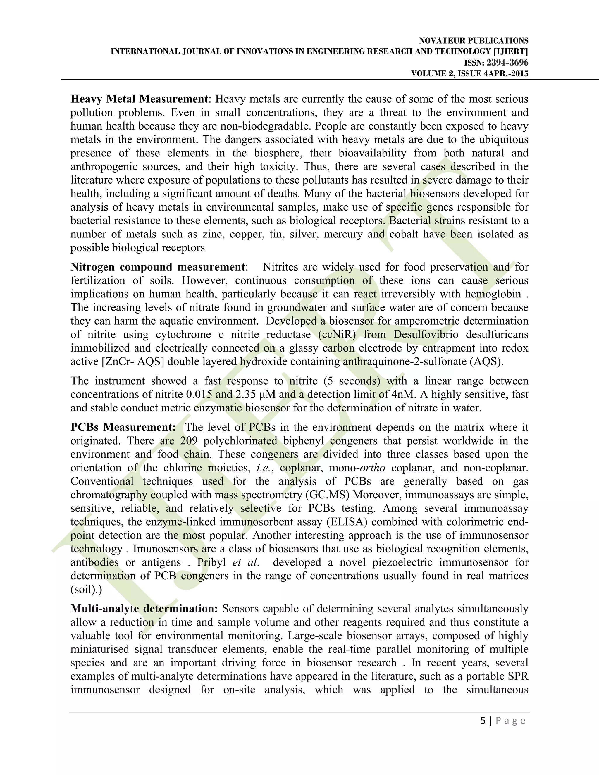 BIOSENSOR FOR ENVIRONMENTAL MONITORING | PDF