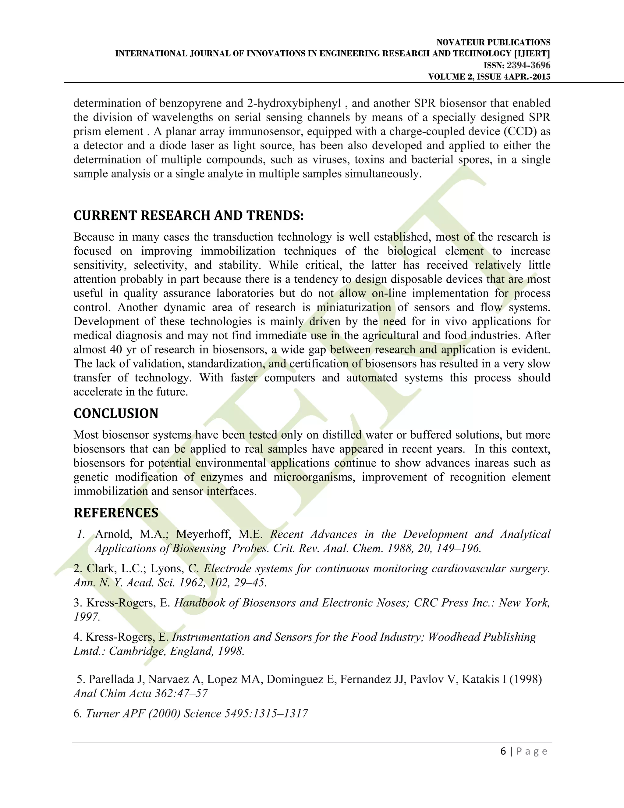BIOSENSOR FOR ENVIRONMENTAL MONITORING | PDF