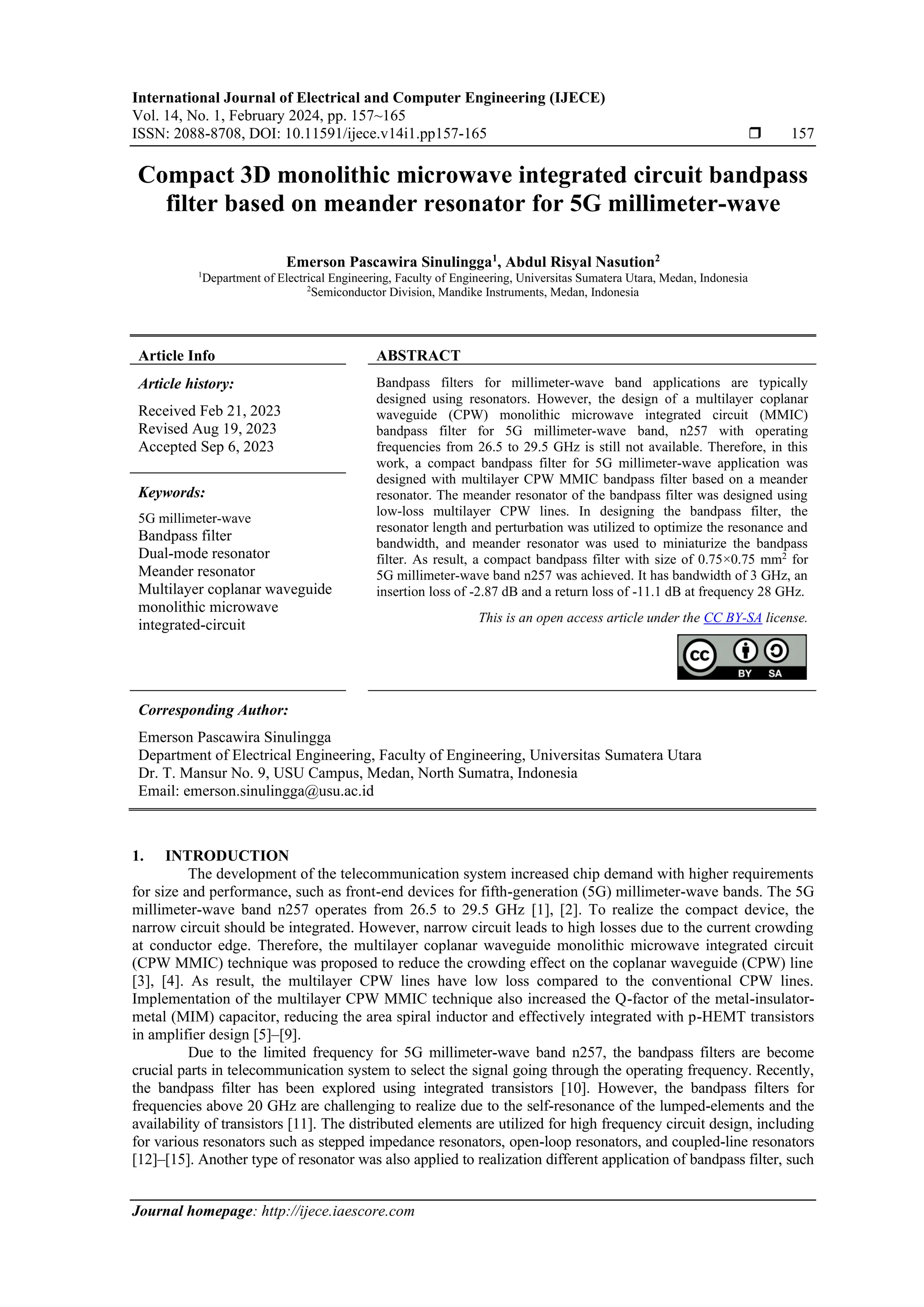 Compact 3D monolithic microwave integrated circuit bandpass filter ...