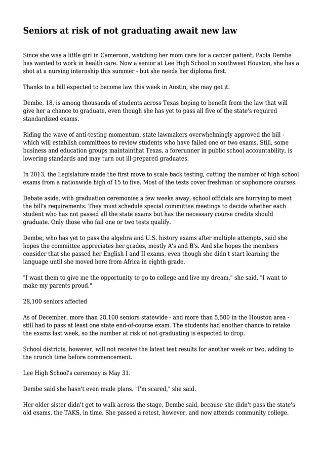 Seniors at risk of not graduating await new law | PDF