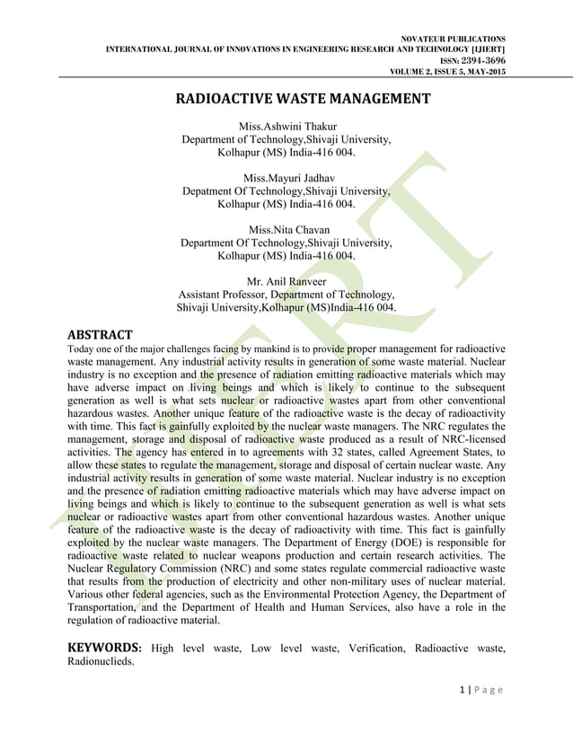 RADIOACTIVE WASTE MANAGEMENT | PDF