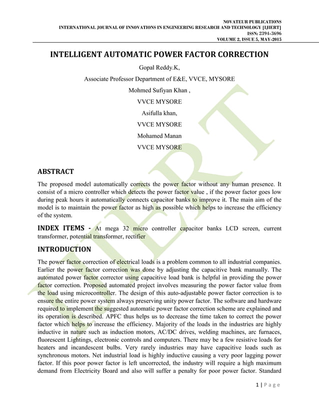 INTELLIGENT AUTOMATIC POWER FACTOR CORRECTION | PDF