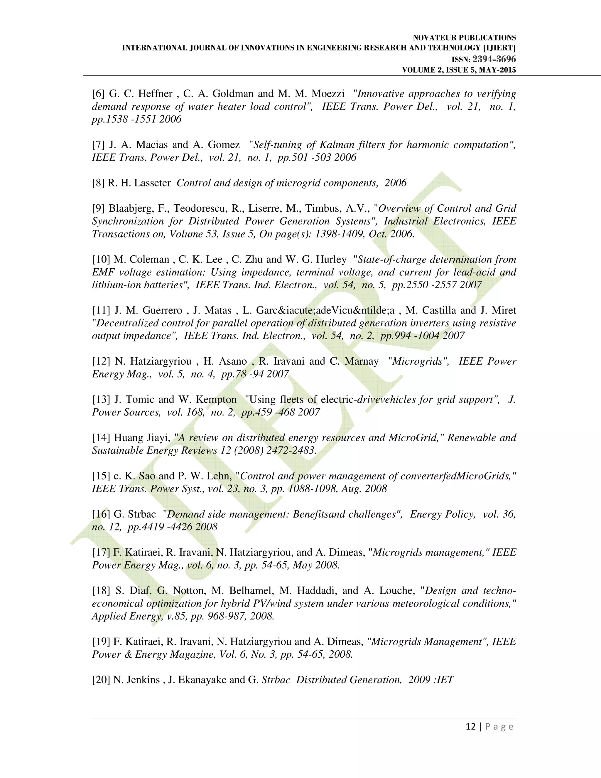COORDINATED CONTROL AND ENERGY MANAGEMENT OF DISTRIBUTED GENERATION INVERTERS IN A MICROGRID | PDF