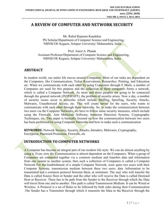 A REVIEW OF COMPUTER AND NETWORK SECURITY | PDF