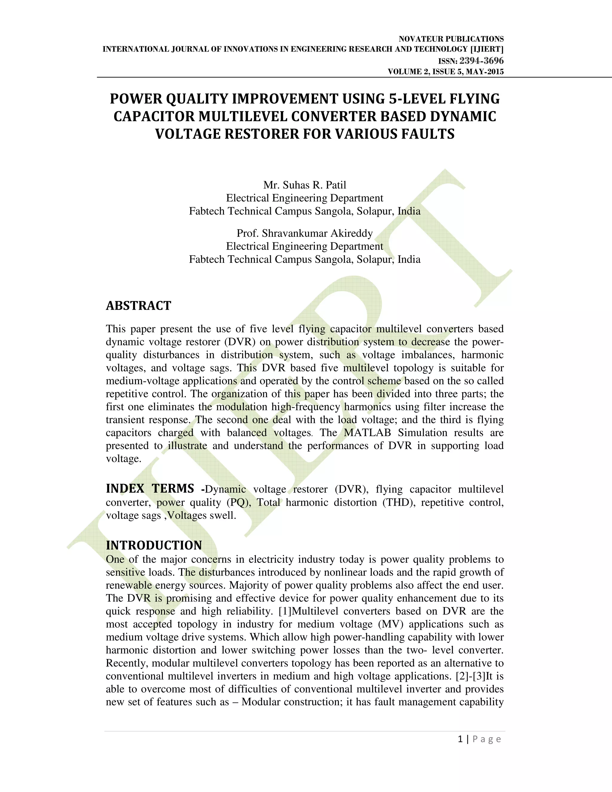 POWER QUALITY IMPROVEMENT USING 5-LEVEL FLYING CAPACITOR MULTILEVEL ...