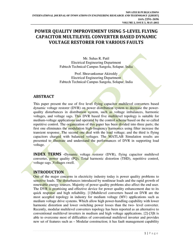 POWER QUALITY IMPROVEMENT USING 5-LEVEL FLYING CAPACITOR MULTILEVEL CONVERTER BASED DYNAMIC ...