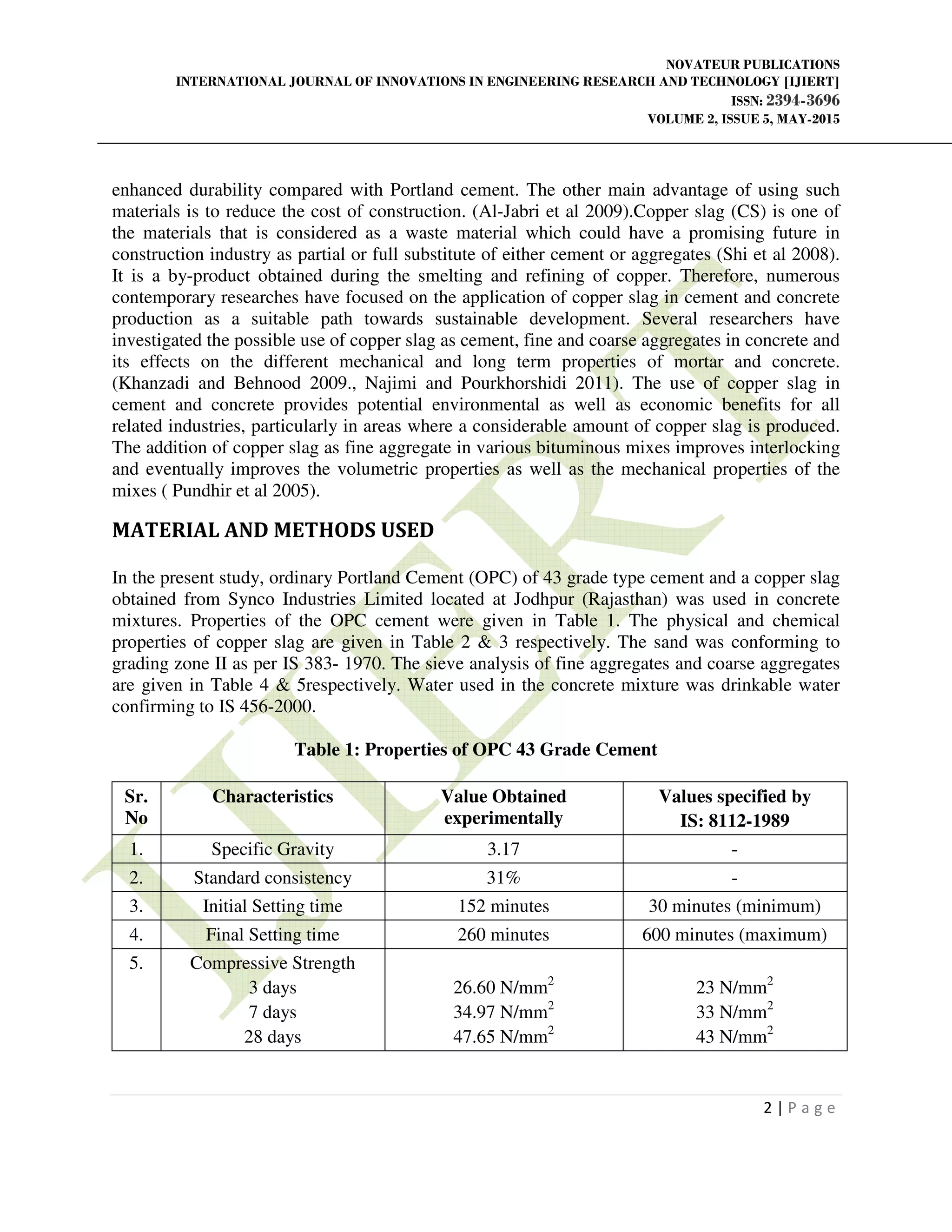 USE OF COPPER SLAG AS FINE AGGREGATE ‐ A CASE STUDY | PDF