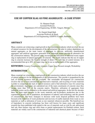 USE OF COPPER SLAG AS FINE AGGREGATE ‐ A CASE STUDY | PDF