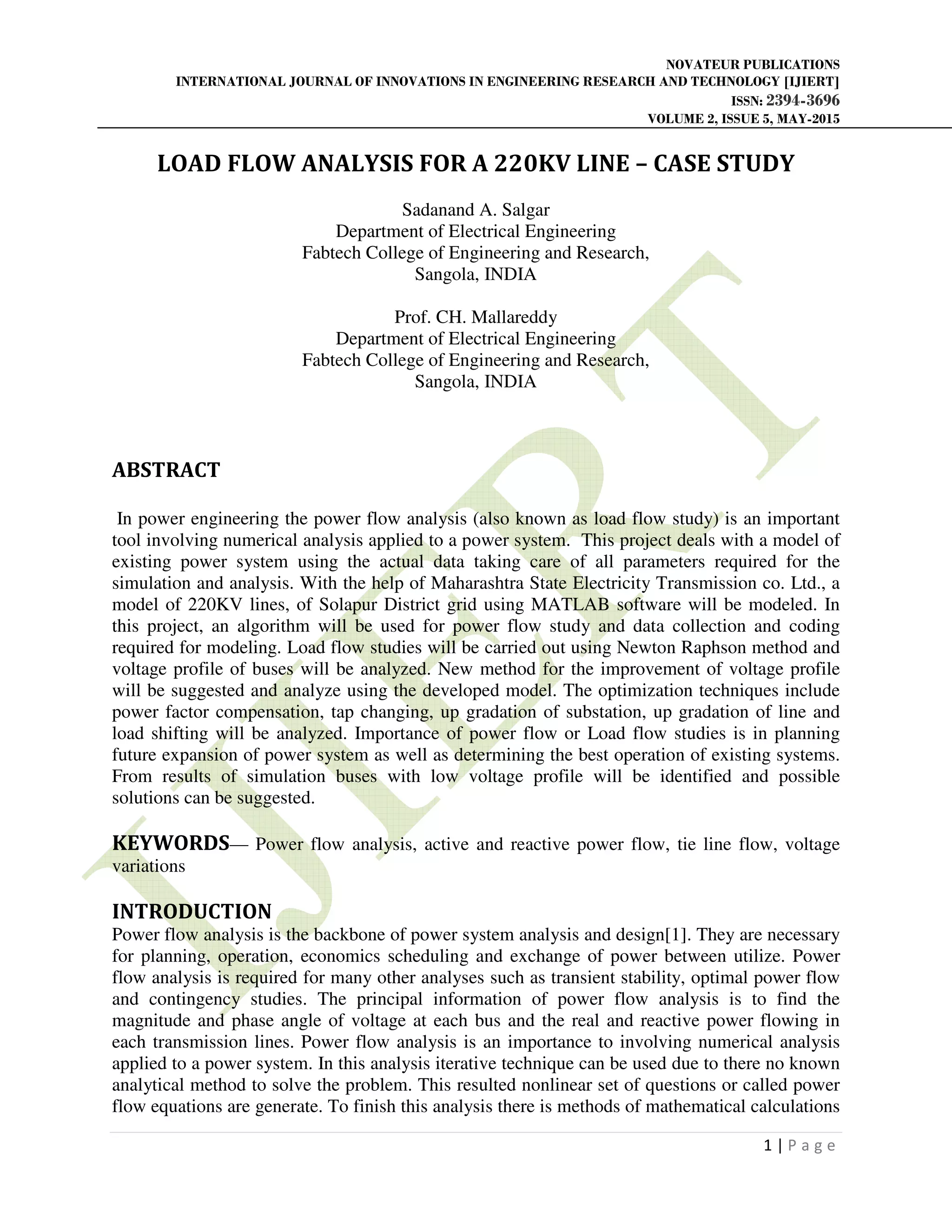 LOAD FLOW ANALYSIS FOR A 220KV LINE – CASE STUDY | PDF