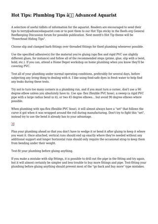 Hot Tips: Plumbing Tips — Advanced Aquarist | PDF