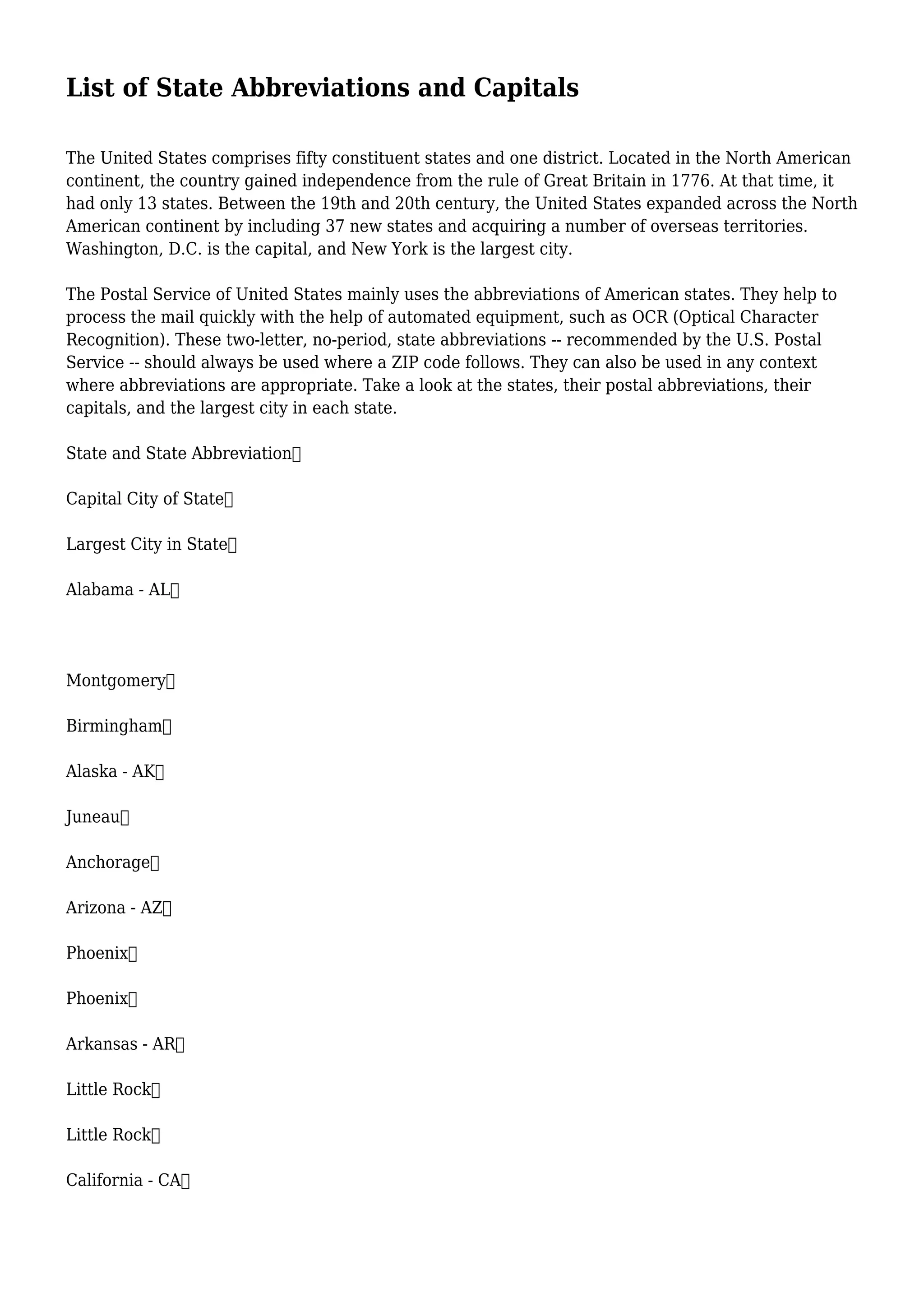 List of State Abbreviations and Capitals | PDF
