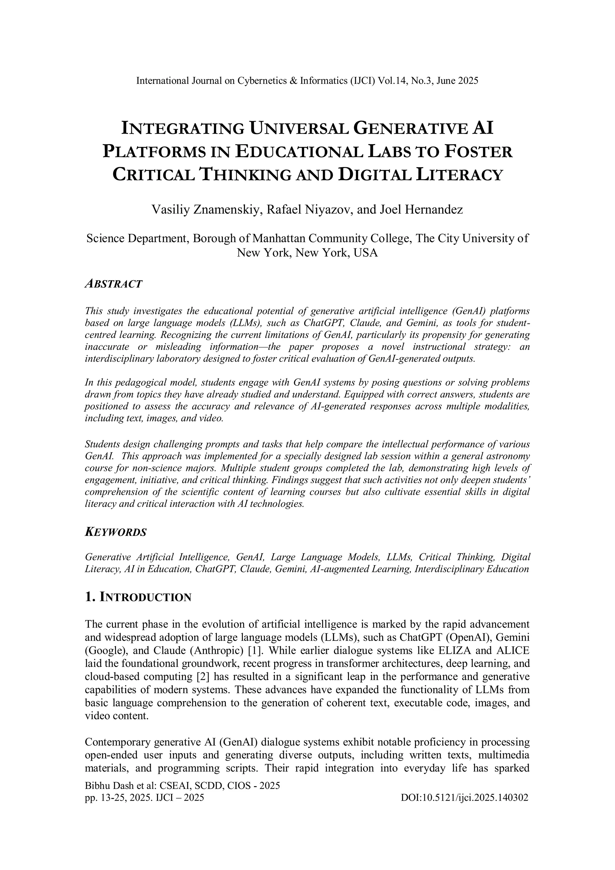 Integrating Universal Generative AI Platforms in Educational Labs to Foster Critical Thinking ...
