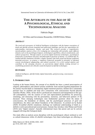 THE AFTERLIFE IN THE AGE OF AI A PSYCHOLOGICAL, ETHICAL AND ...