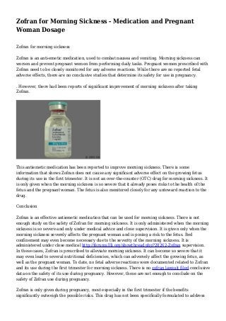 Zofran for Morning Sickness - Medication and Pregnant Woman Dosage
