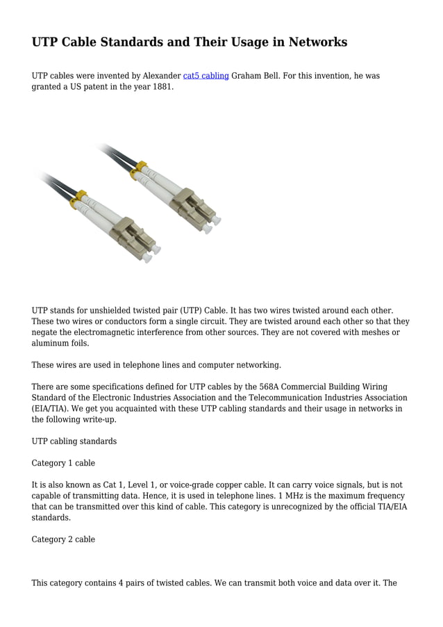 UTP Cable Standards and Their Usage in Networks | PDF | Computer ...