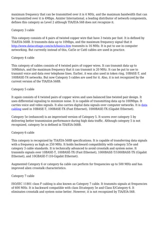 UTP Cable Standards and Their Usage in Networks | PDF