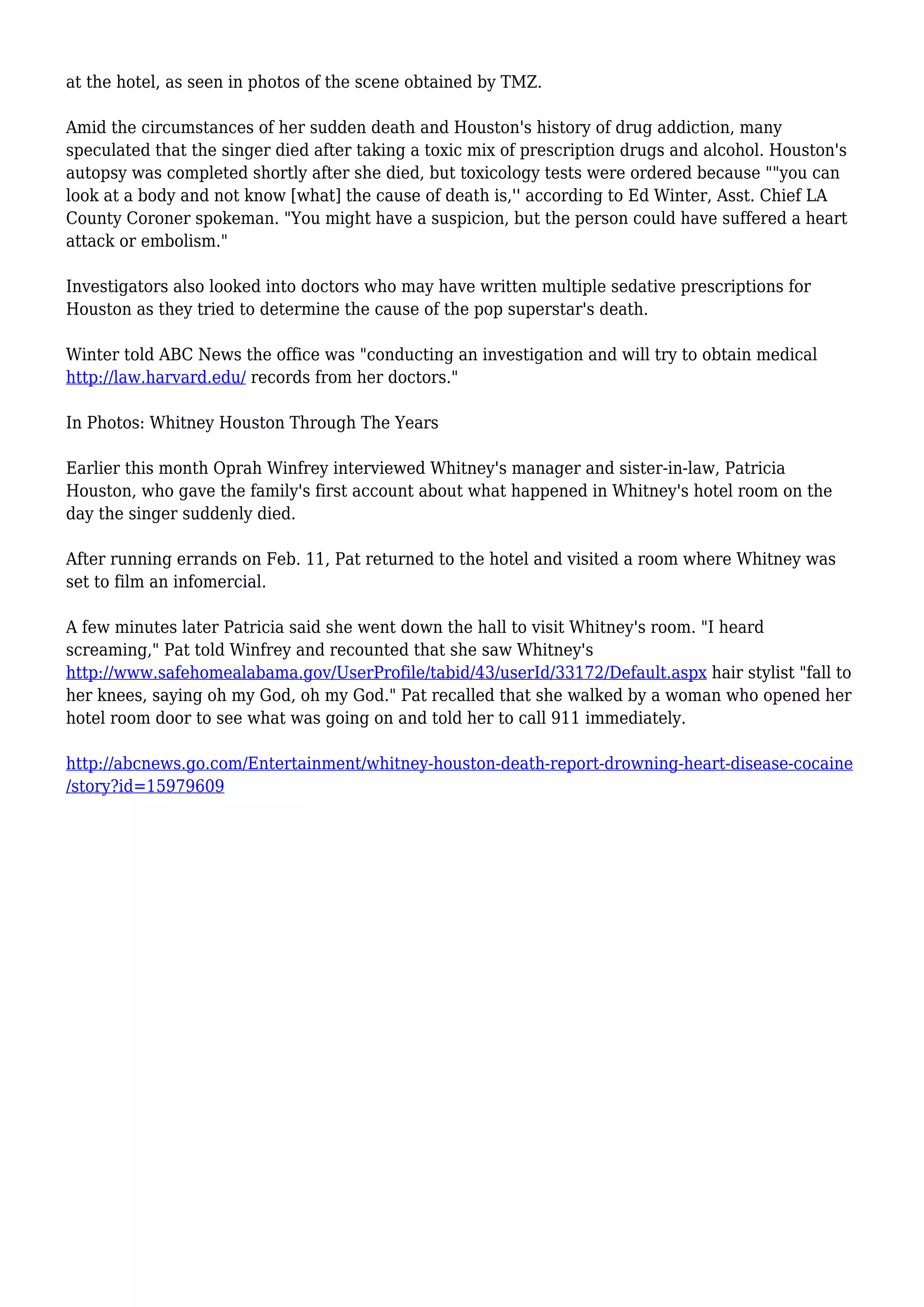 Whitney Houston Death Report: Drowning Believed Spurred by Heart ...