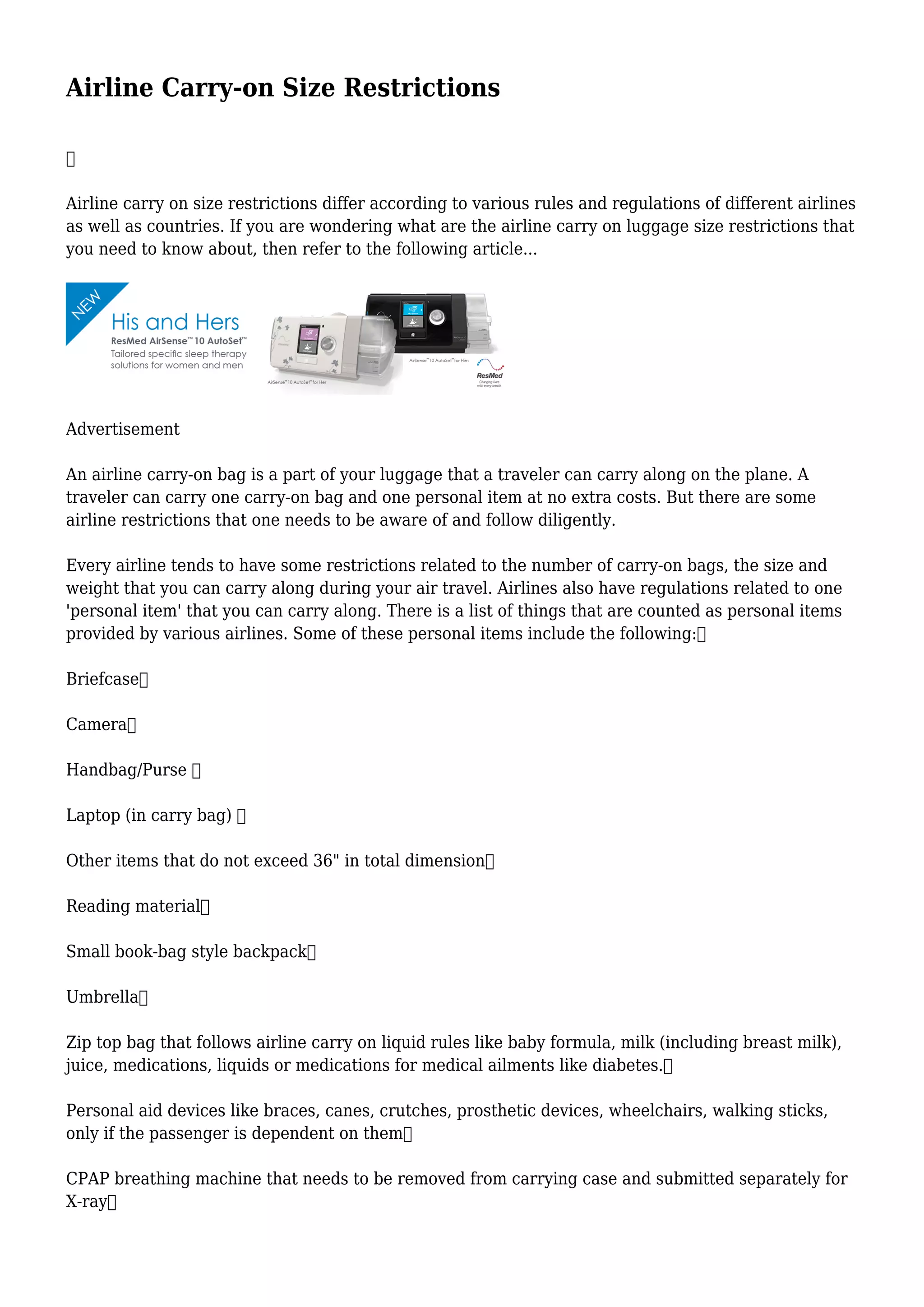 Airline Carry-on Size Restrictions | PDF