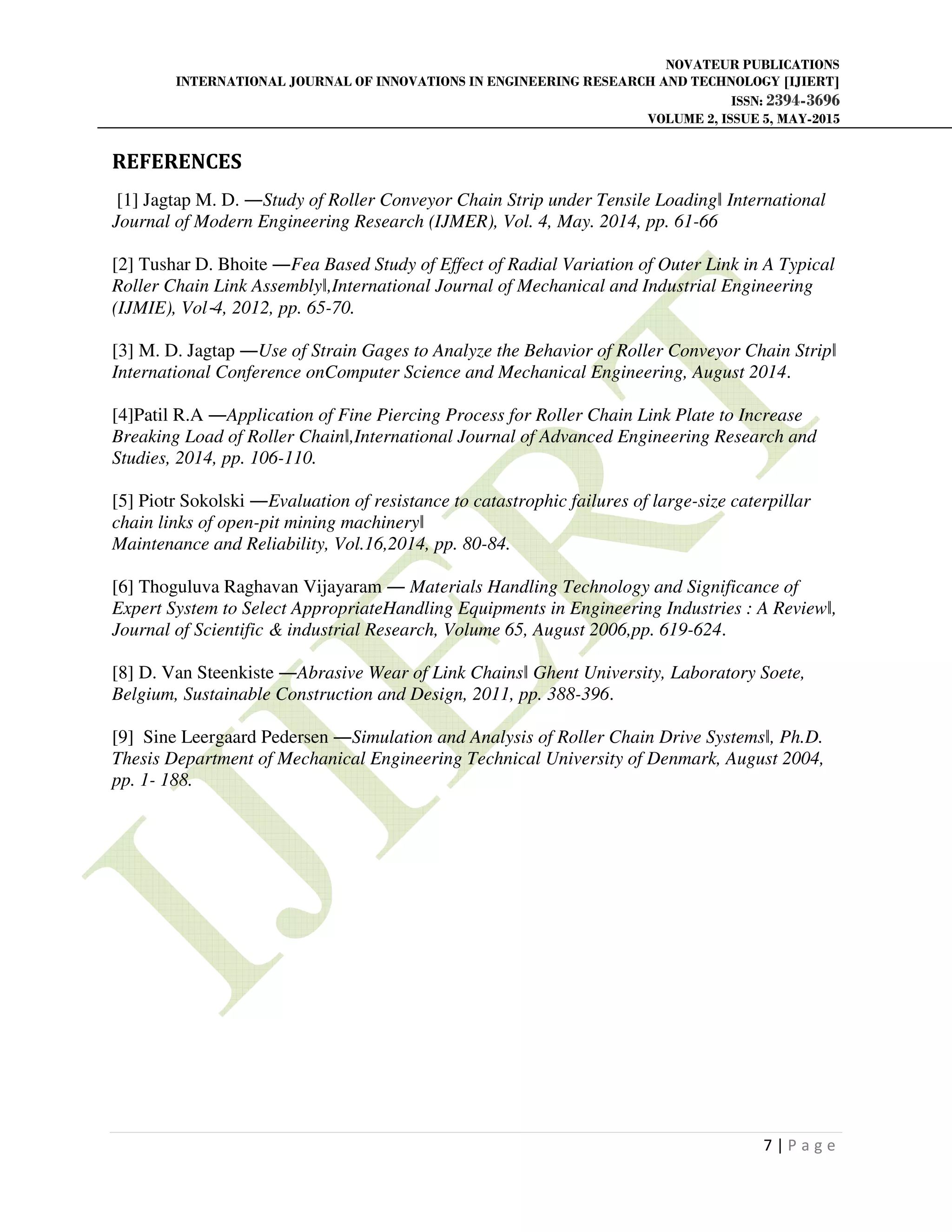 DESIGN OF CANE CARRIER ROLLER CONVEYOR CHAIN OF 150MM PITCH AND TESTING ...