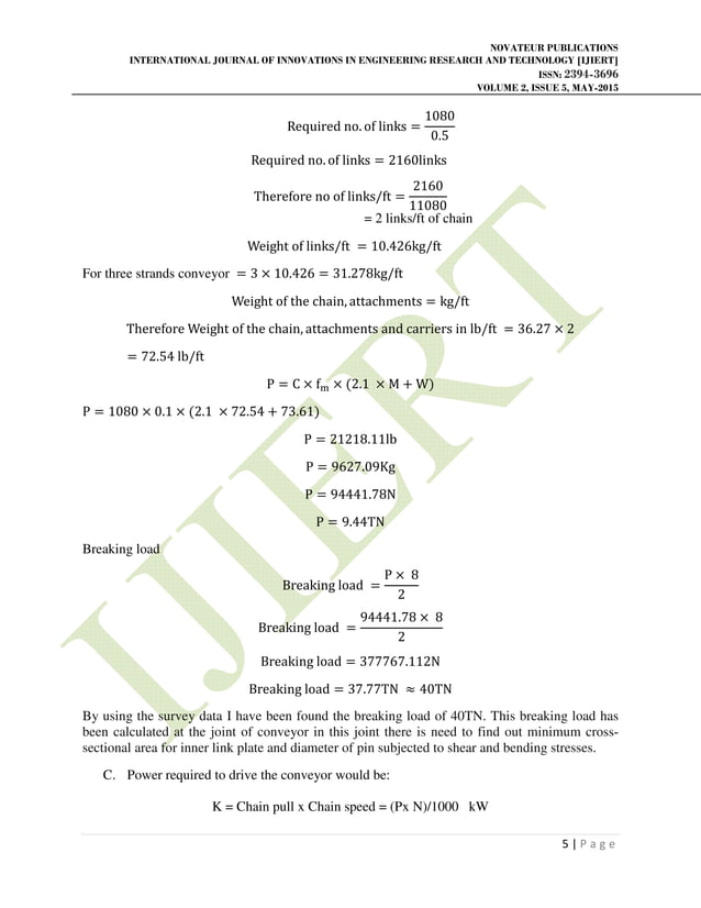 DESIGN OF CANE CARRIER ROLLER CONVEYOR CHAIN OF 150MM PITCH AND TESTING ...