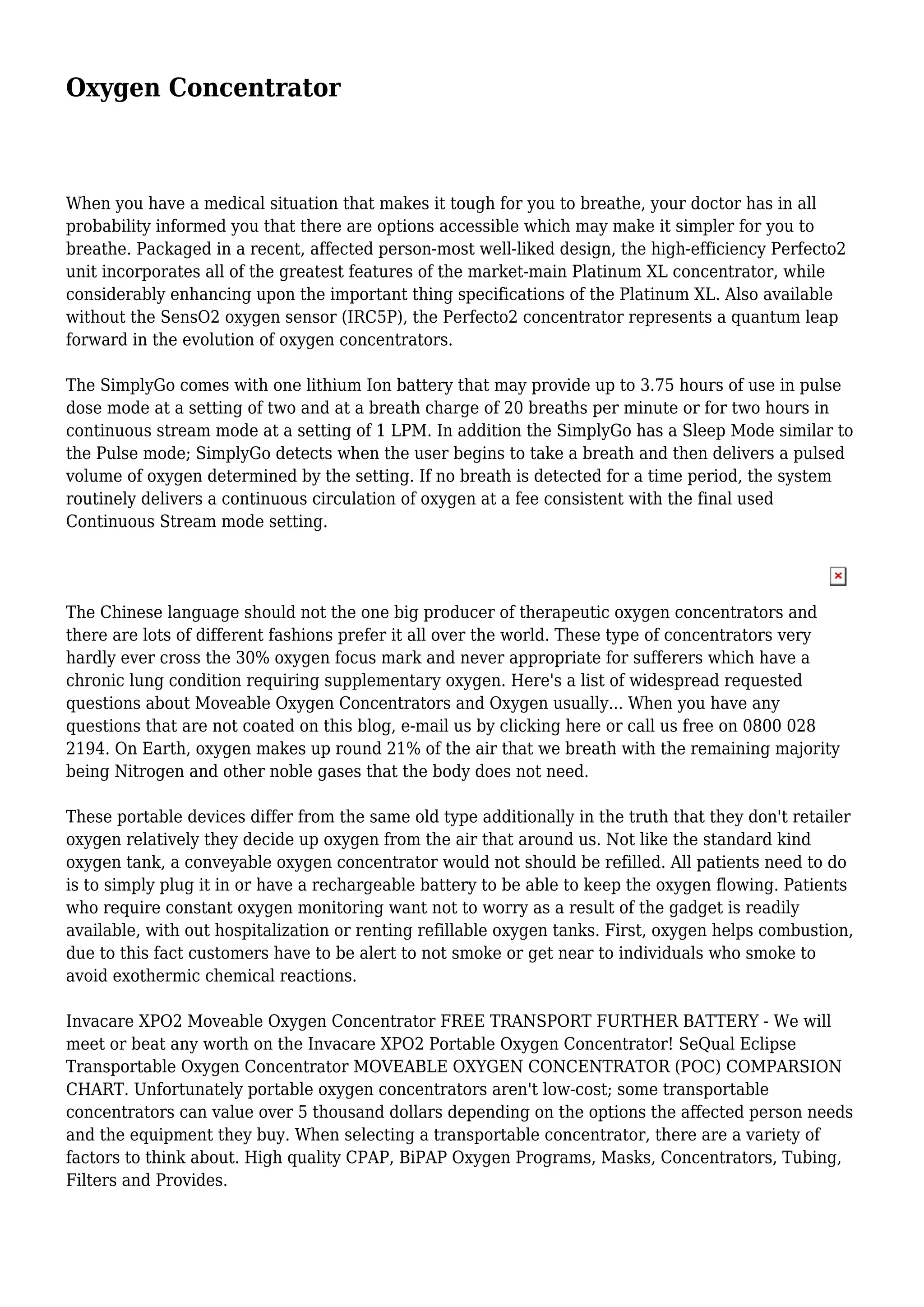 Oxygen Concentrator | PDF