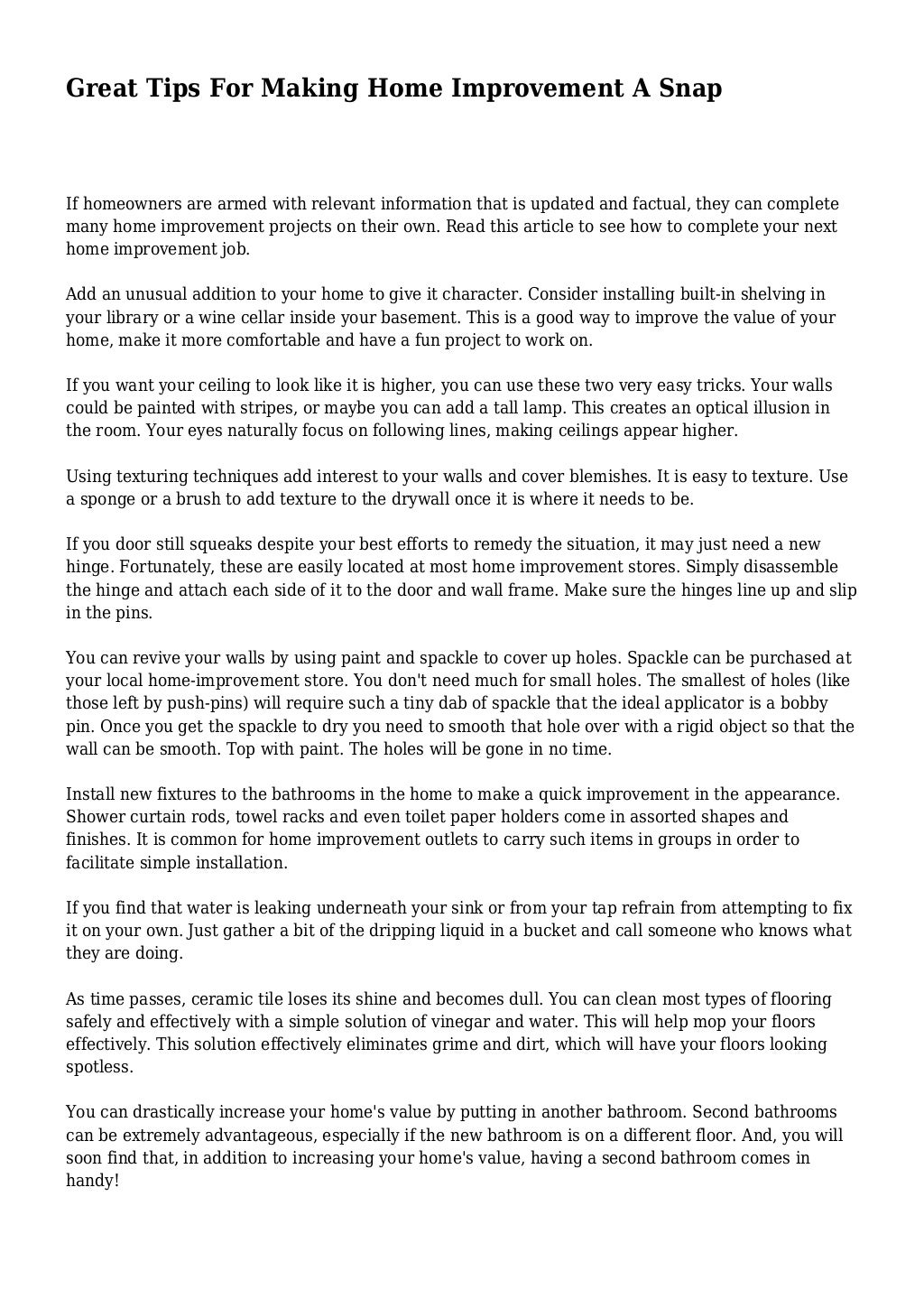 Great Tips For Making Home Improvement A Snap