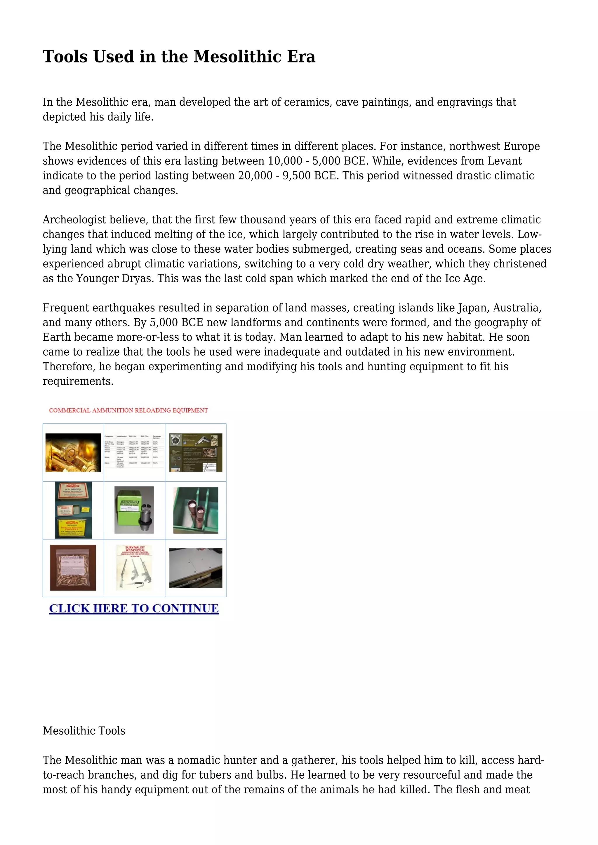 Tools Used in the Mesolithic Era | PDF