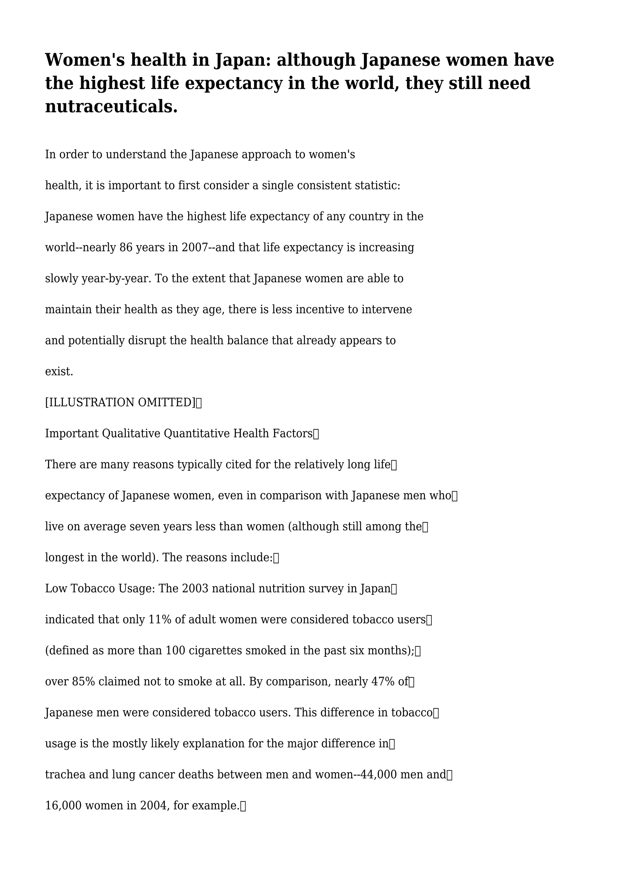 Women's health in Japan: although Japanese women have the highest life ...