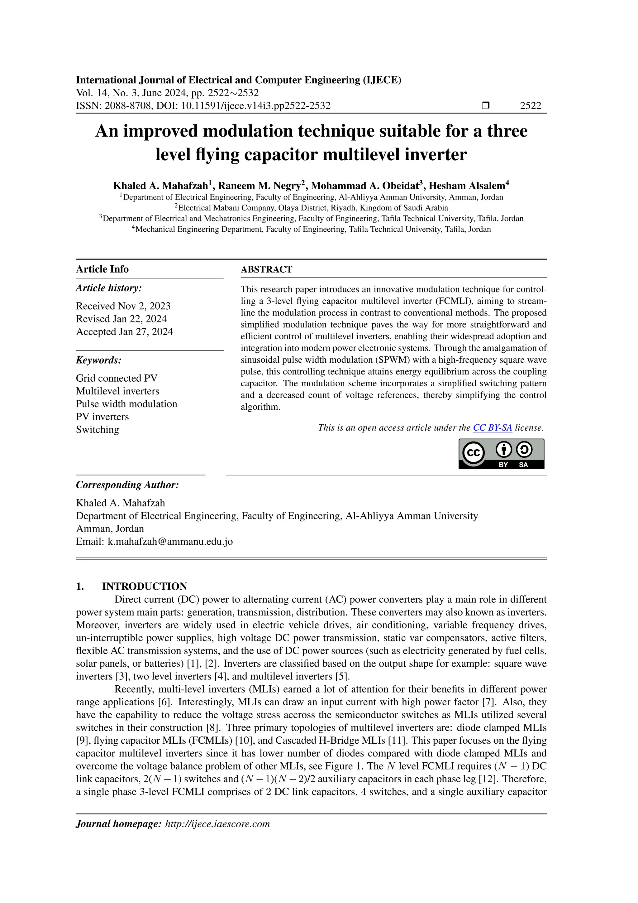 An improved modulation technique suitable for a three level flying ...