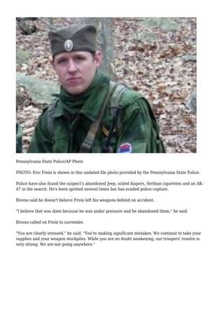 Eric Frein Manhunt Finds Two 'Fully Functional' Pipe Bombs | PDF
