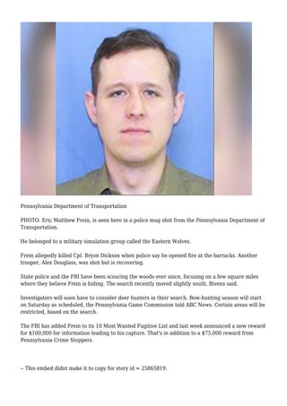 Eric Frein Manhunt Finds Two 'Fully Functional' Pipe Bombs | PDF