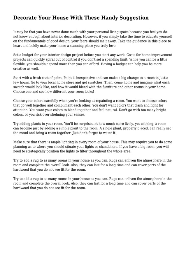 Decorate Your House With These Handy Suggestion | PDF