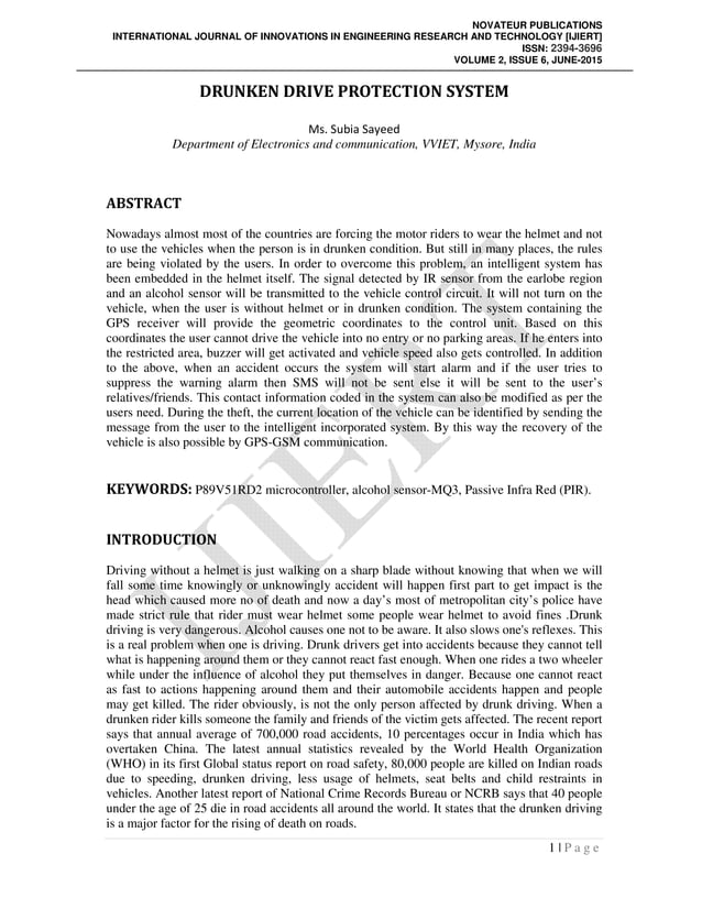 DRUNKEN DRIVE PROTECTION SYSTEM | PDF