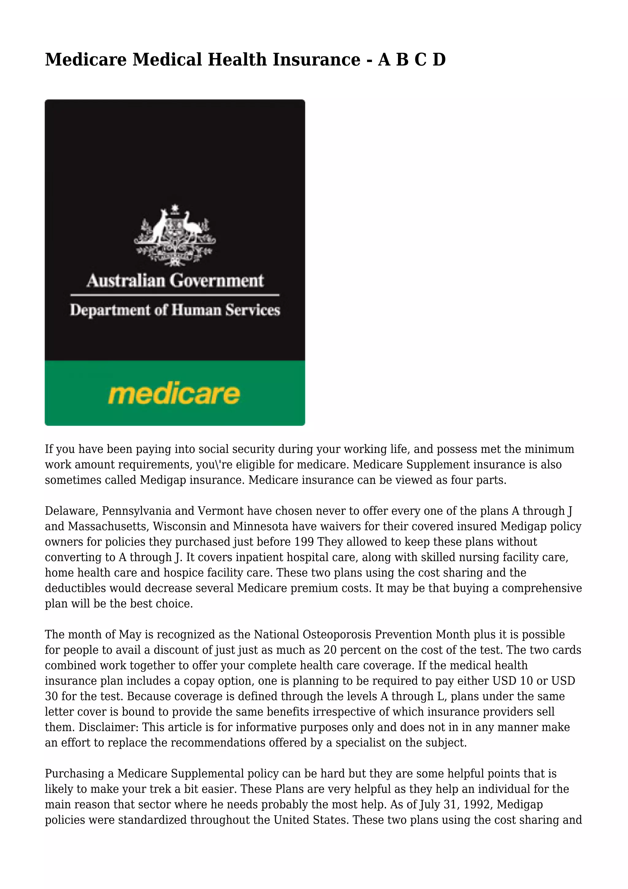 Medicare Medical Health Insurance - A B C D | PDF