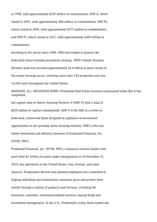 Prudential Real Estate Investors raises $629 Million for Senior Housing ...
