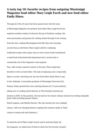 A tasty top 10: favorite recipes from outgoing Mississippi Magazine ...