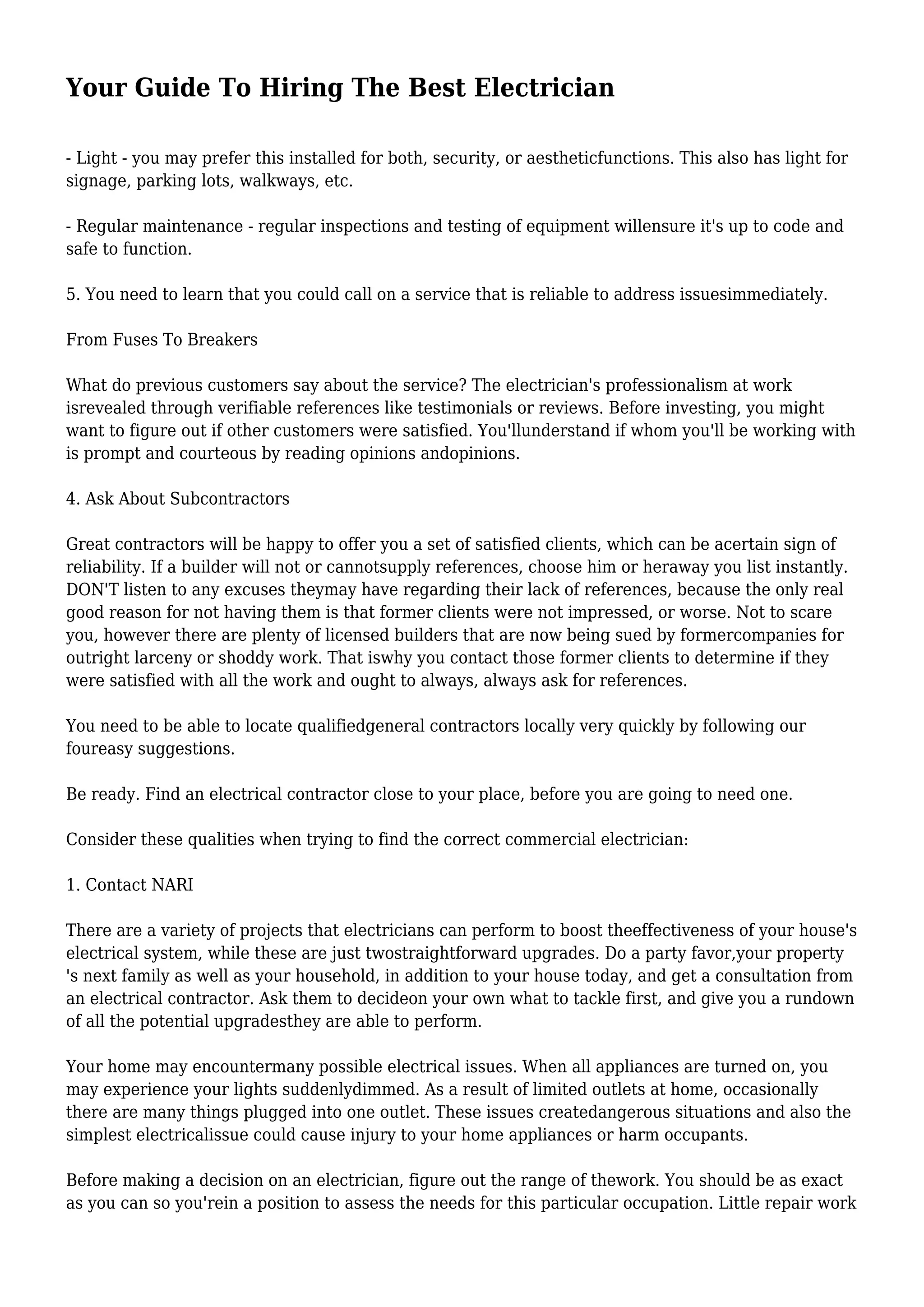 Your Guide To Hiring The Best Electrician | PDF