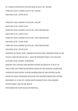 Atlantic Tropical Depression BILL Forecast/Advisory Number 6 | PDF | Weather | Science