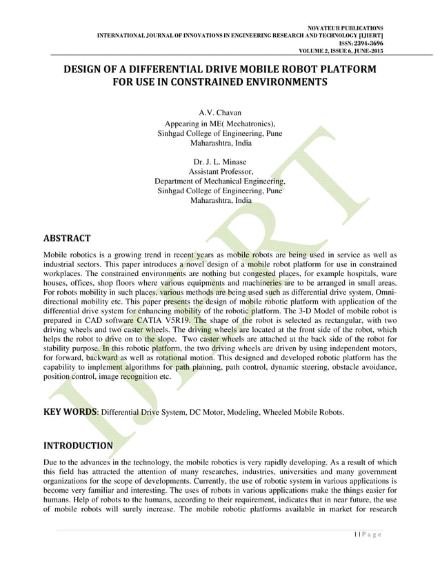 DESIGN OF A DIFFERENTIAL DRIVE MOBILE ROBOT PLATFORM FOR USE IN CONSTRAINED ENVIRONMENTS | PDF