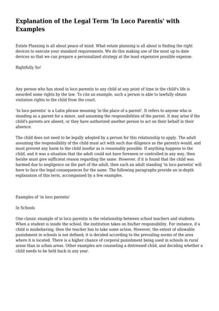 Explanation of the Legal Term 'In Loco Parentis' with Examples | PDF