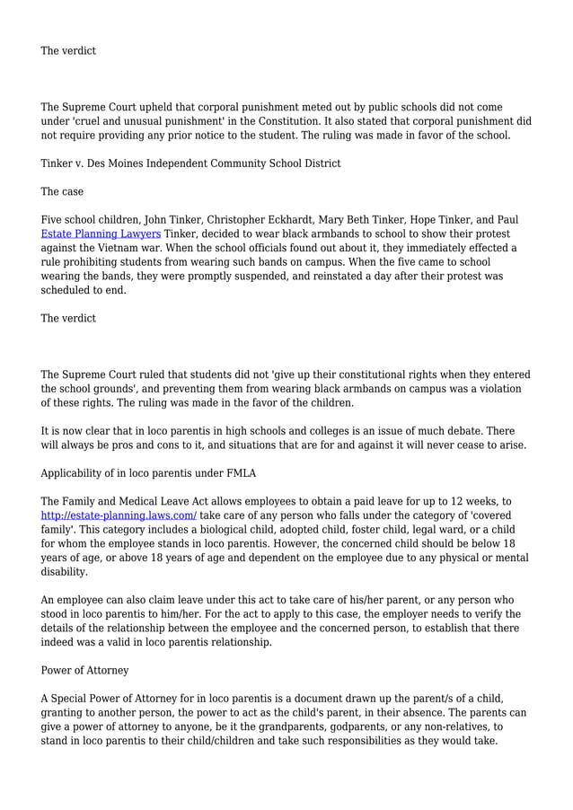 Explanation of the Legal Term 'In Loco Parentis' with Examples | PDF