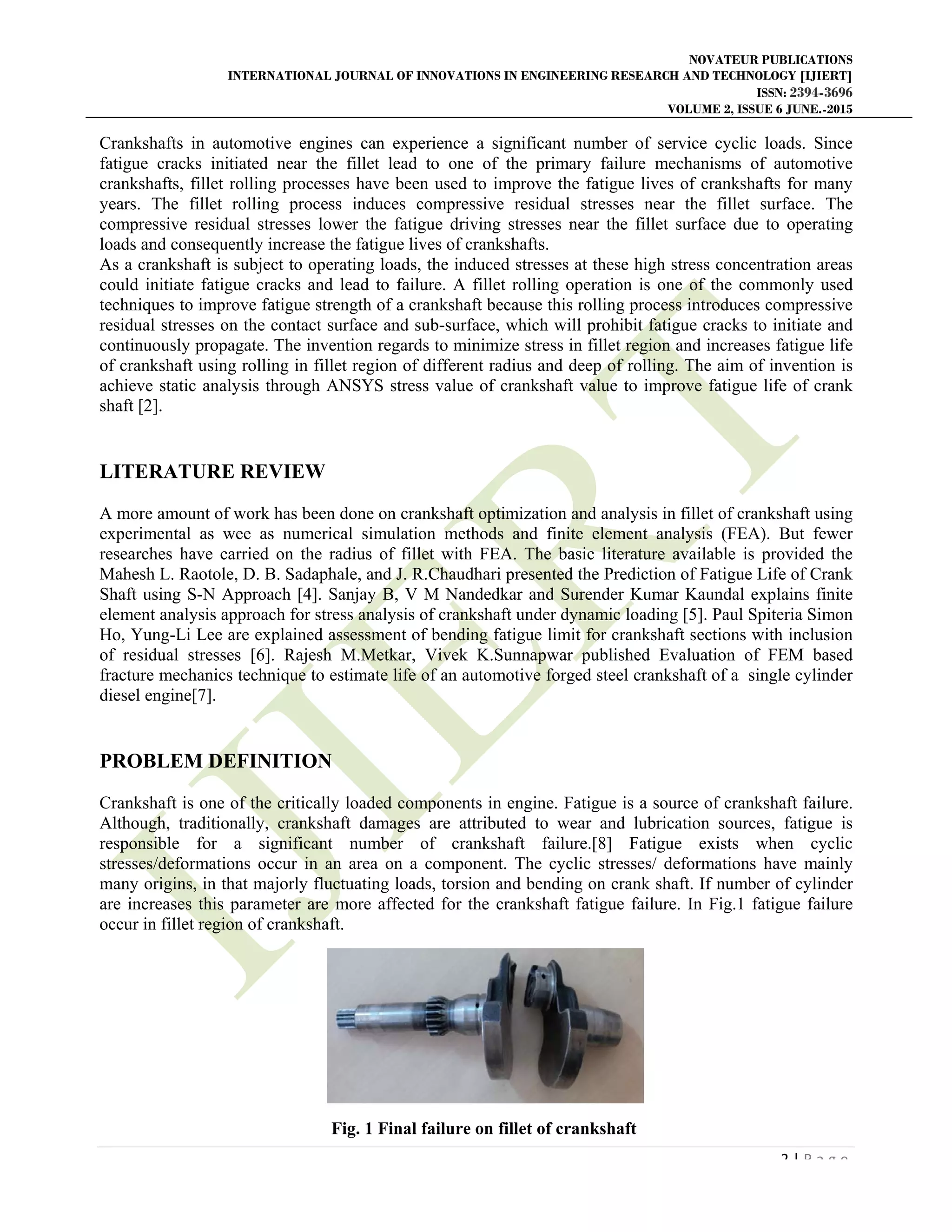FEA OF A CRANKSHAFT IN CRANK-PIN WEB FILLET REGION FOR IMPROVING ...