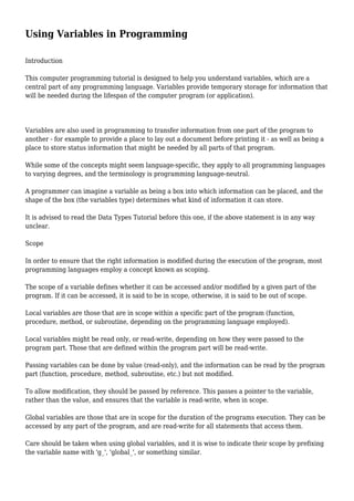 Using Variables in Programming | PDF