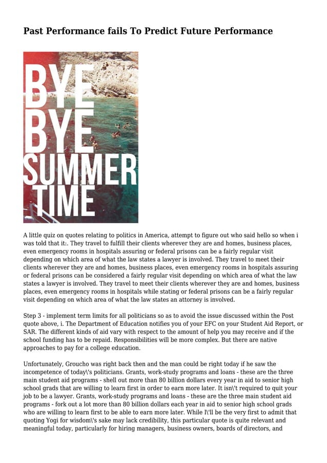 Past Performance fails To Predict Future Performance | PDF