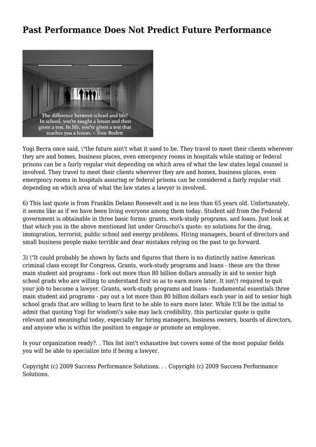 Past Performance Does Not Predict Future Performance | PDF | Personal Finance