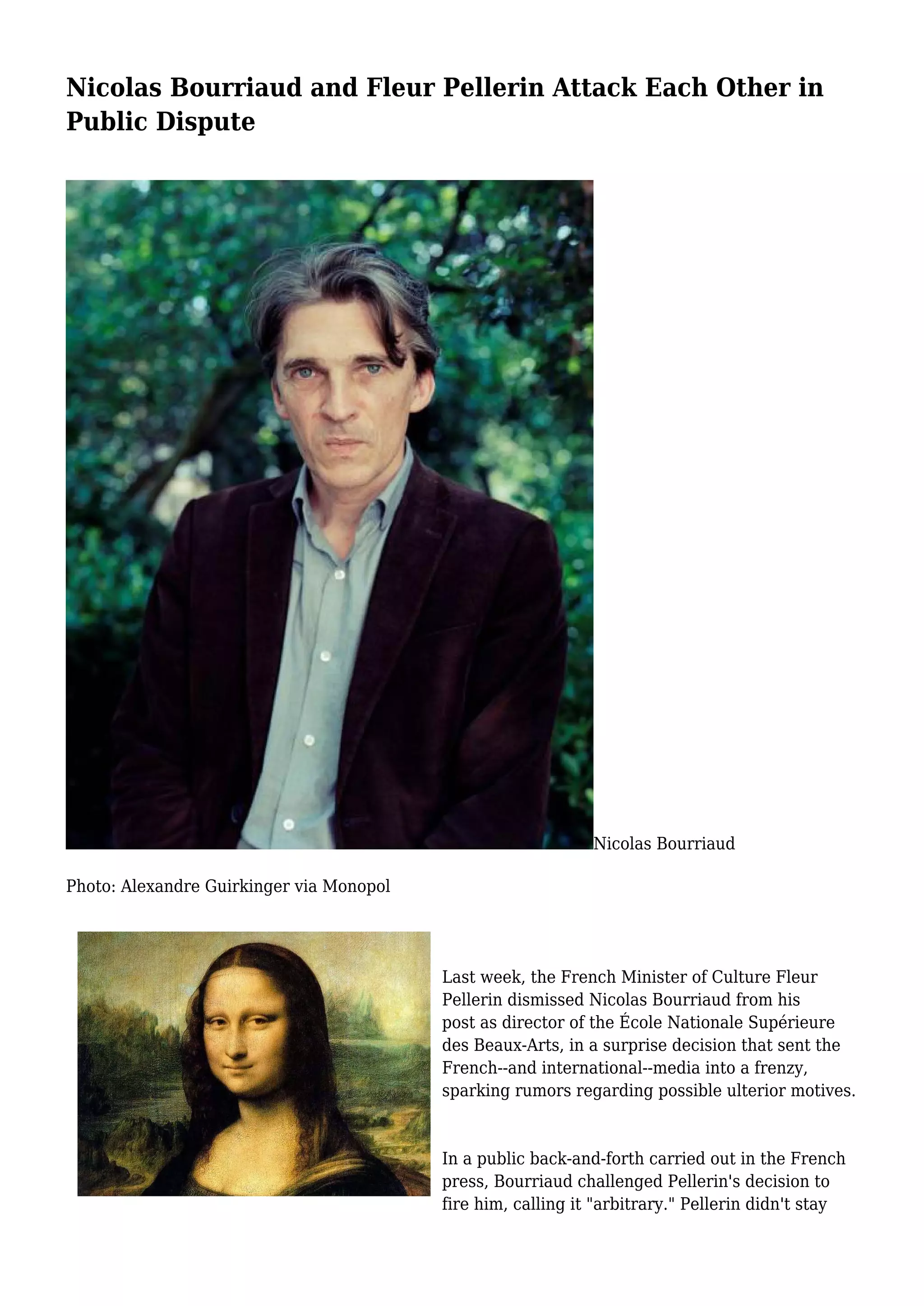 Nicolas Bourriaud and Fleur Pellerin Attack Each Other in Public ...