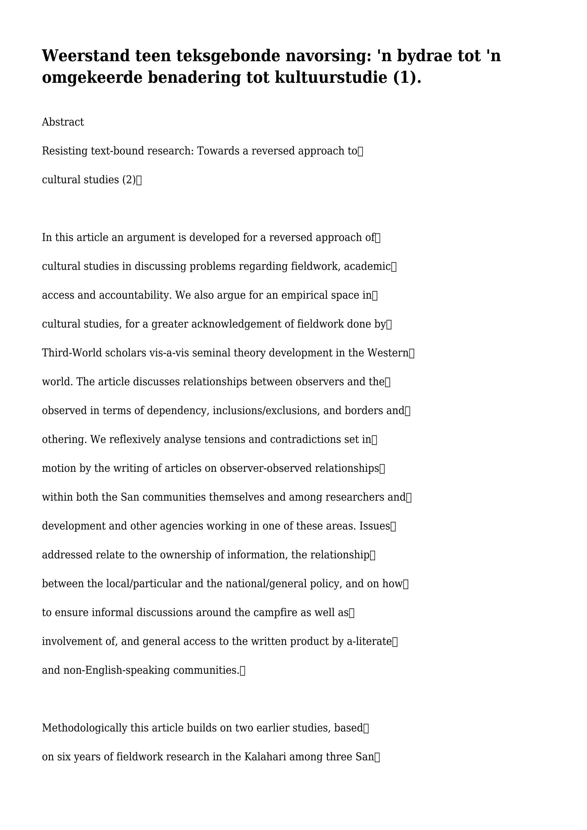 Weerstand teen teksgebonde navorsing: 'n bydrae tot 'n omgekeerde ...