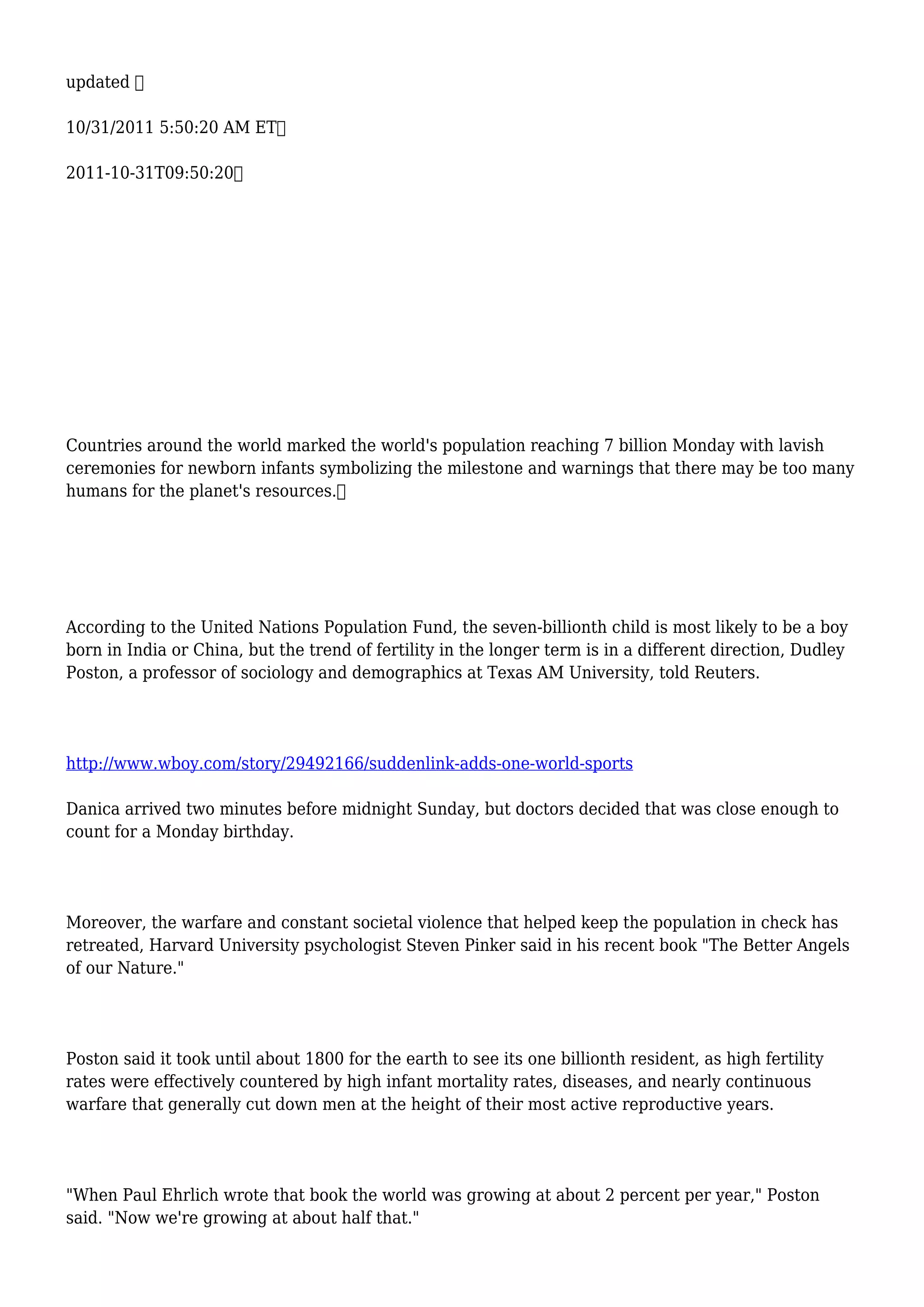 A child is born and world population hits 7 billion | PDF