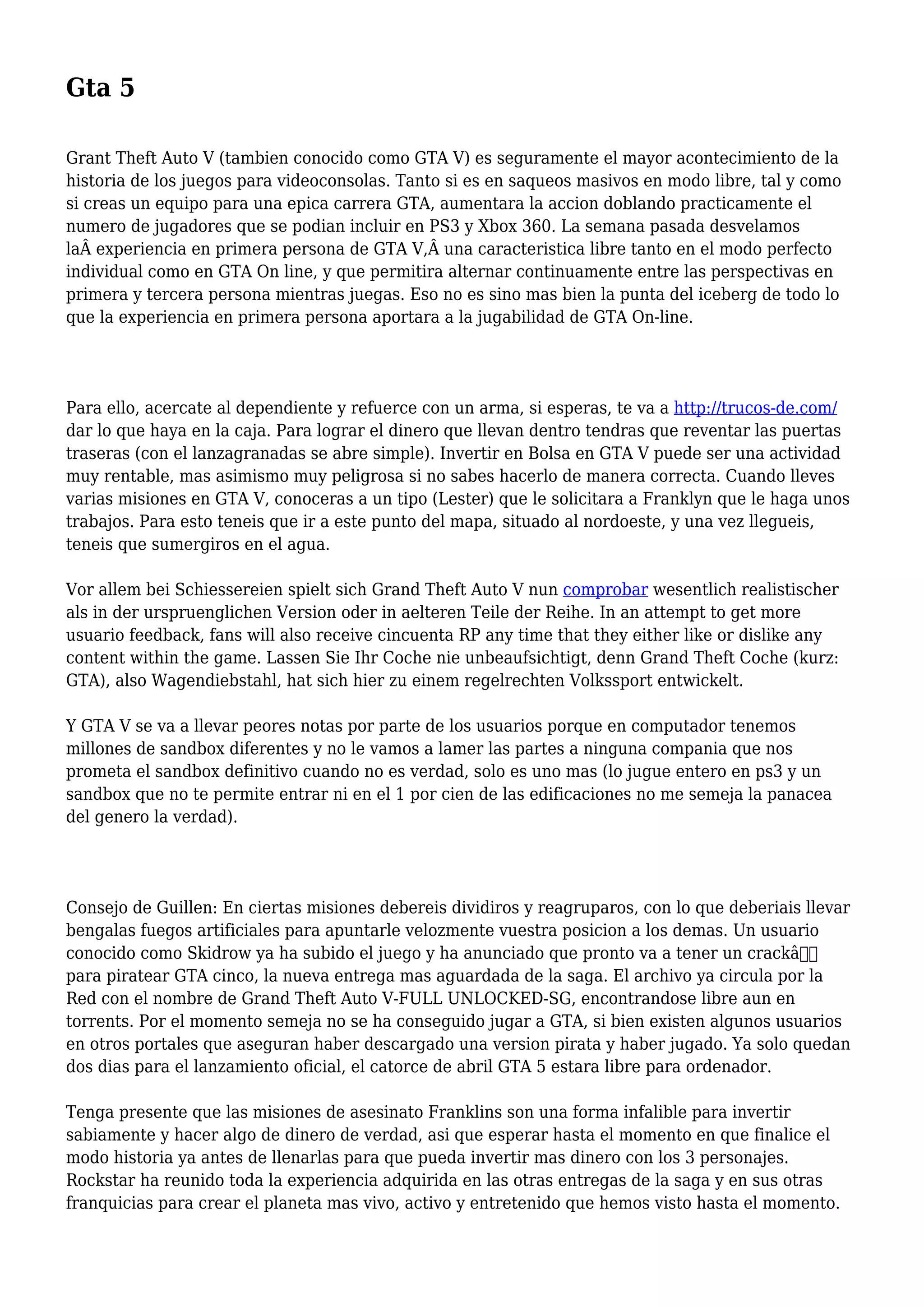 Gta 5 | PDF | Video Game Genres | Video Gaming