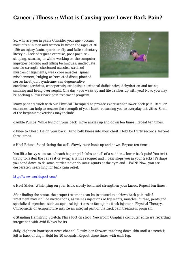 Cancer / Illness :: What is Causing your Lower Back Pain?